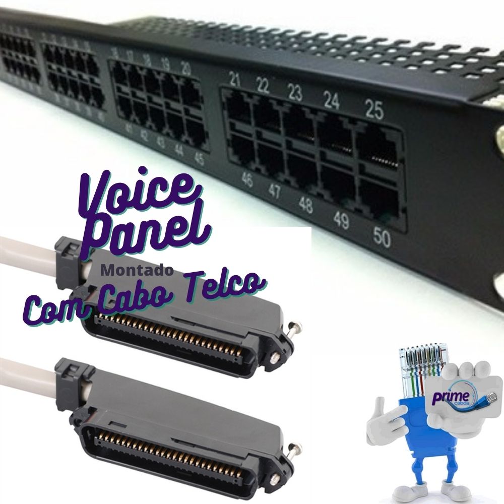Voice Panel 50 Portas montado com Cabos Telco macho