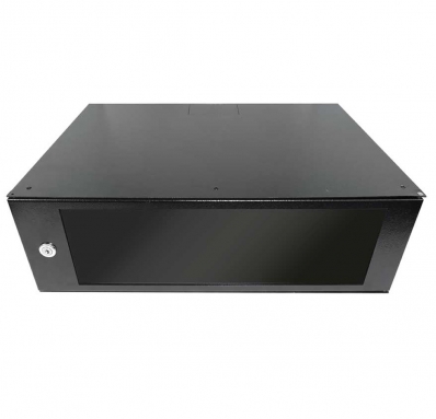 Mini Rack 3U x 300 mm Parede 19 Fechado Com Porta em Policarbonato