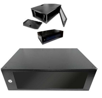 Mini Rack 3U x 300 mm Parede 19 Fechado Com Porta em Policarbonato